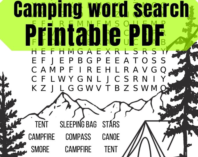 Camping Word Search, Digital Download, Camping Party Favor, Kids ...