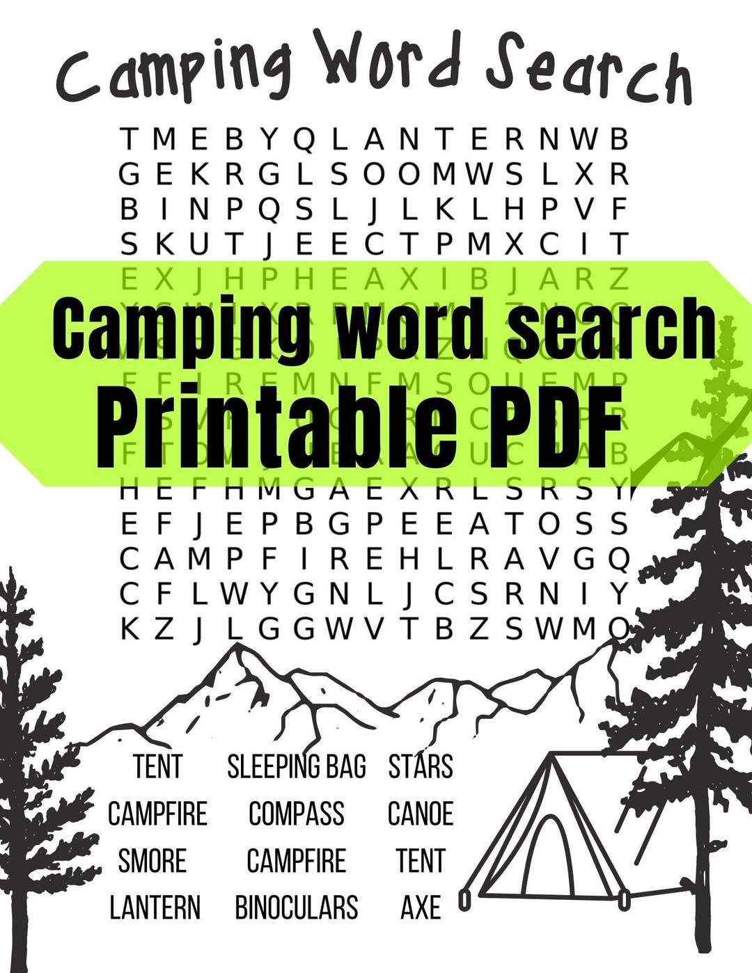 Camping Word Search, Digital Download, Camping Party Favor, Kids ...
