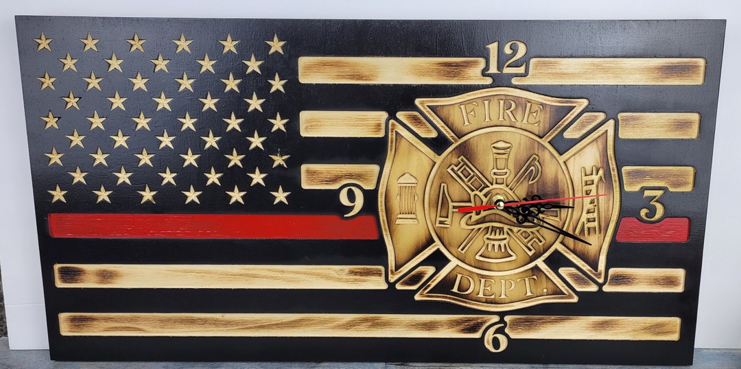 Flag-fireman Flag Clock/firefighter Gift/ Wooden Flag /american Flag ...