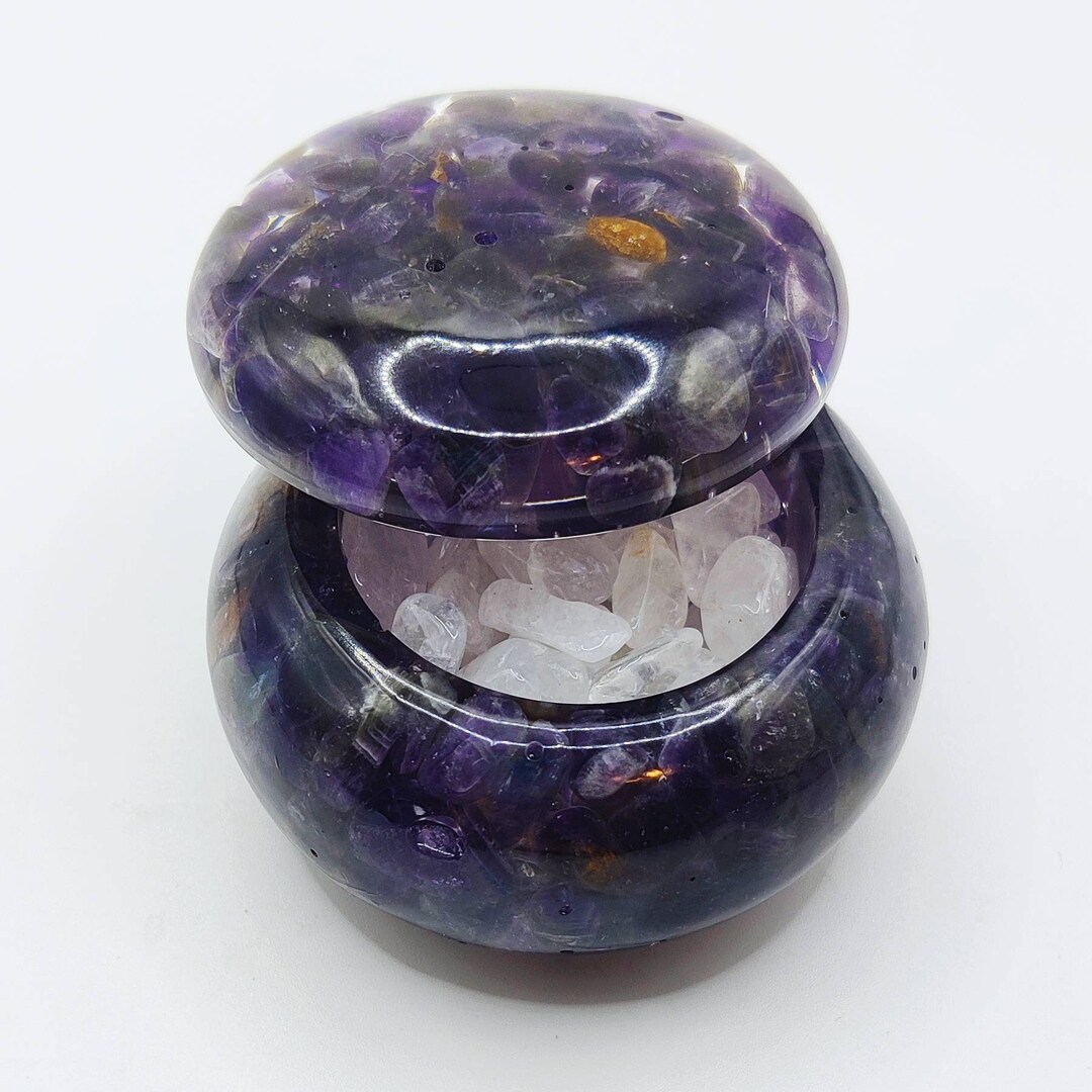 Tumbled Natural Amethyst Small Bowl With Lid - Stone Jewelry Bowl ...
