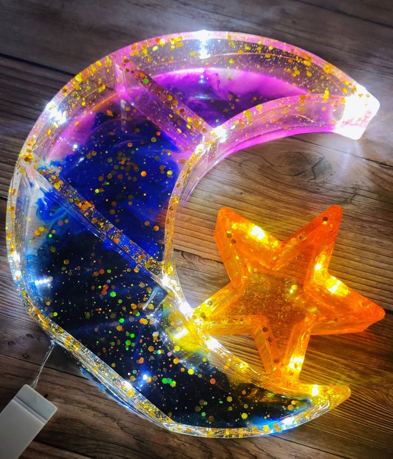 Custom Moon and Star Shelf With Bright White Lights Wall - Etsy