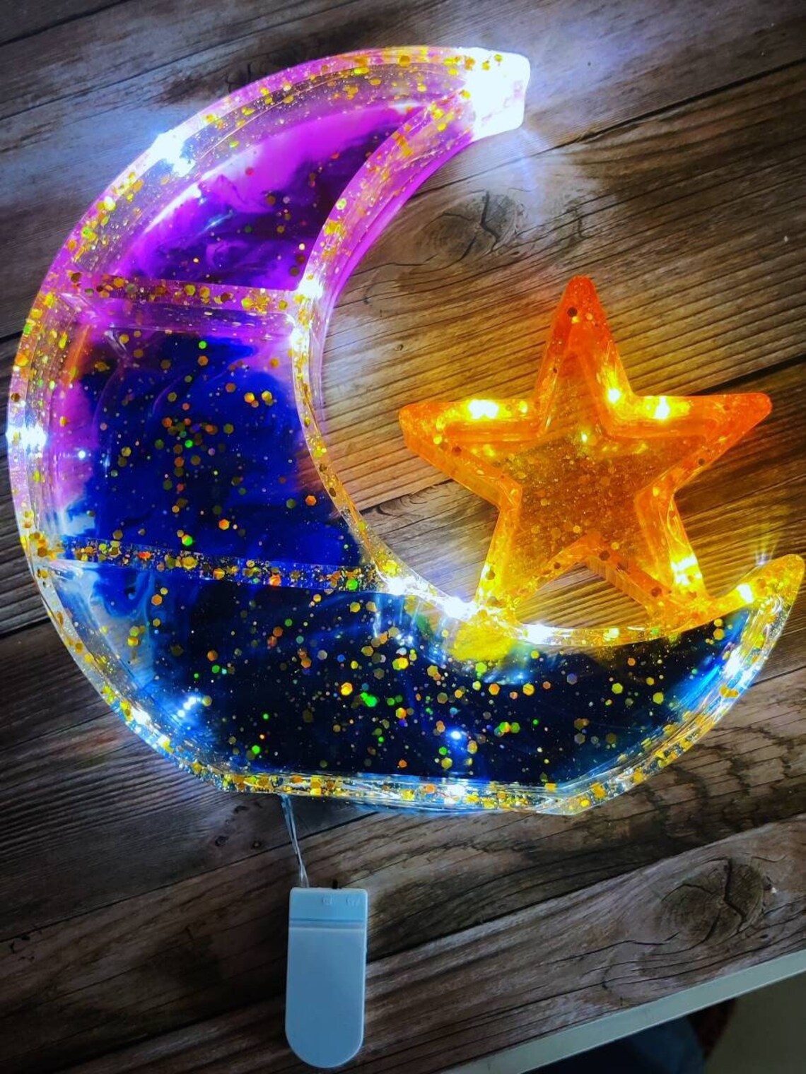 Custom Moon and Star Shelf With Bright White Lights Wall - Etsy