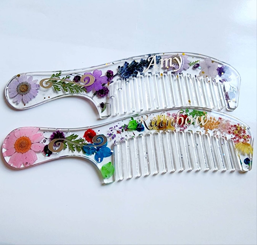Wide Tooth Comb With Real Flowers in Your Choice of Colors - Epoxy ...