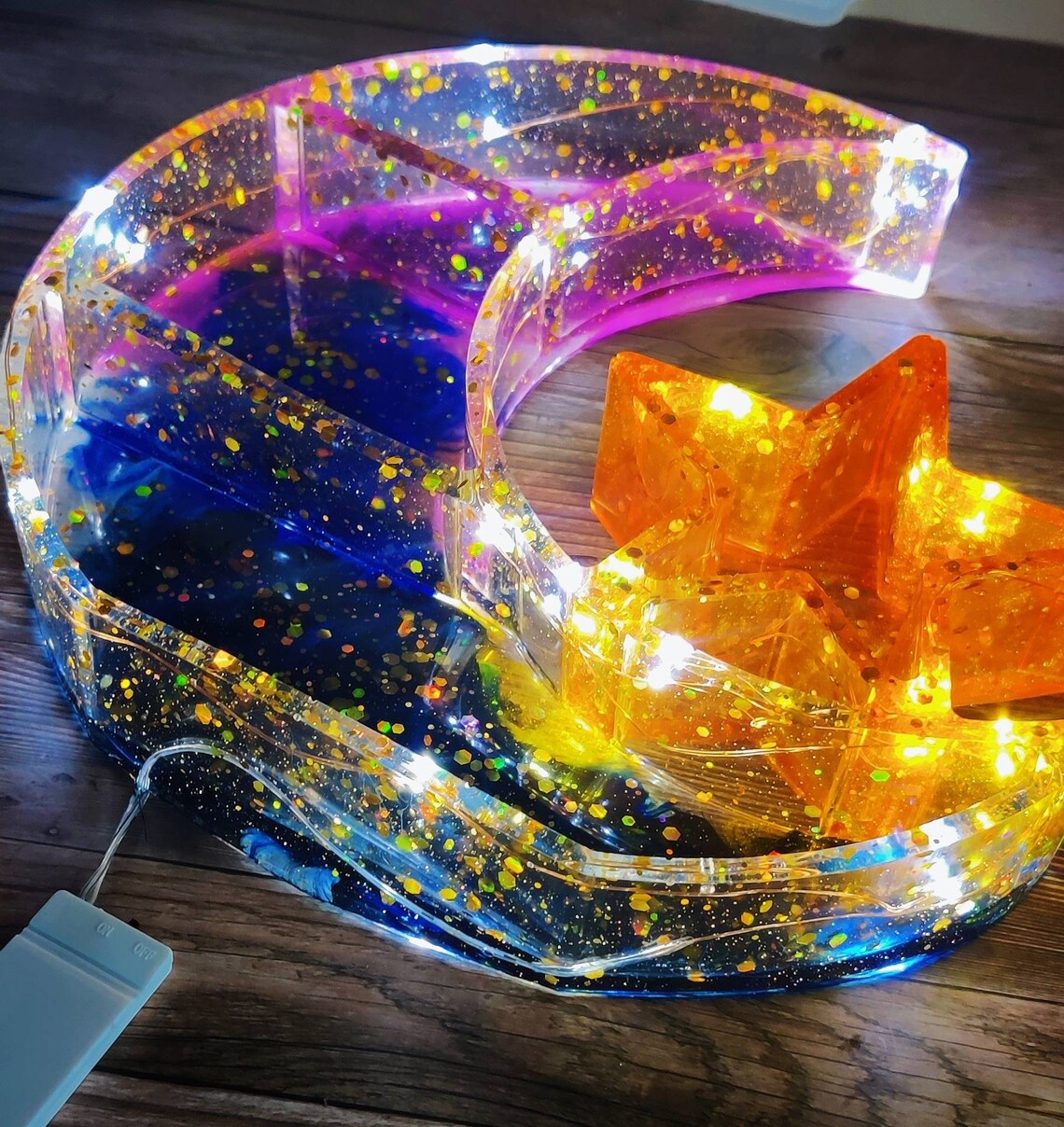 Custom Moon and Star Shelf With Bright White Lights Wall - Etsy