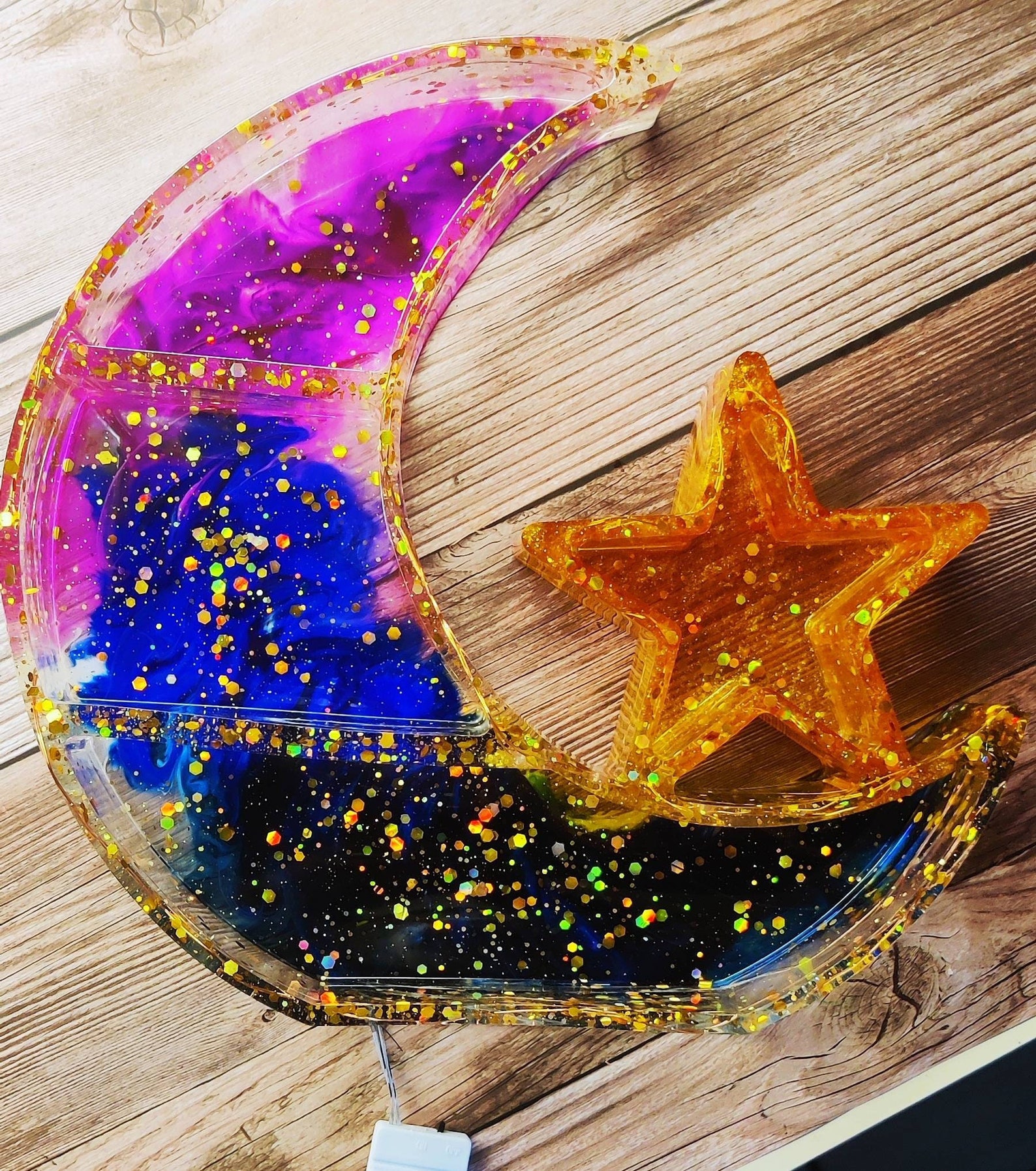 Custom Moon and Star Shelf With Bright White Lights Wall - Etsy