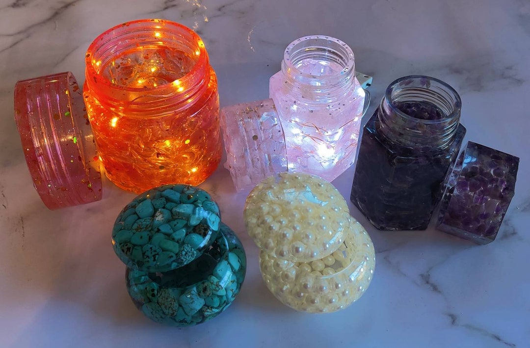 Custom Crystal Stash Jar W/ Lid and Fairy Lights - Small Bowl - Desk ...