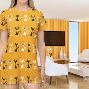 Mini Dress With Groovy Atomic Cat Design Gift for Her Mini Tee Shirt ...