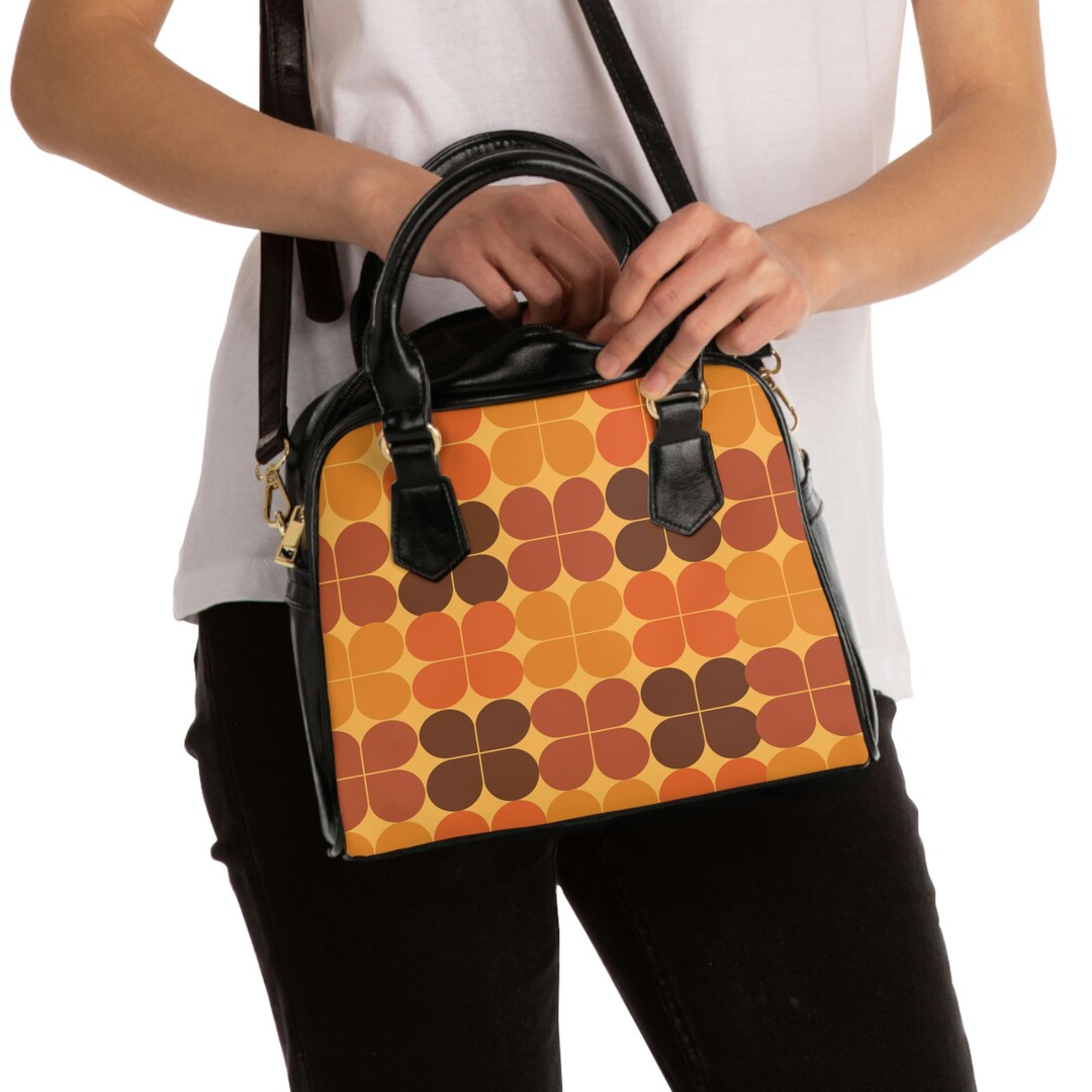 Retro Print Handbag Mod Groovy Geometric Design Shoulder Bag Mid ...