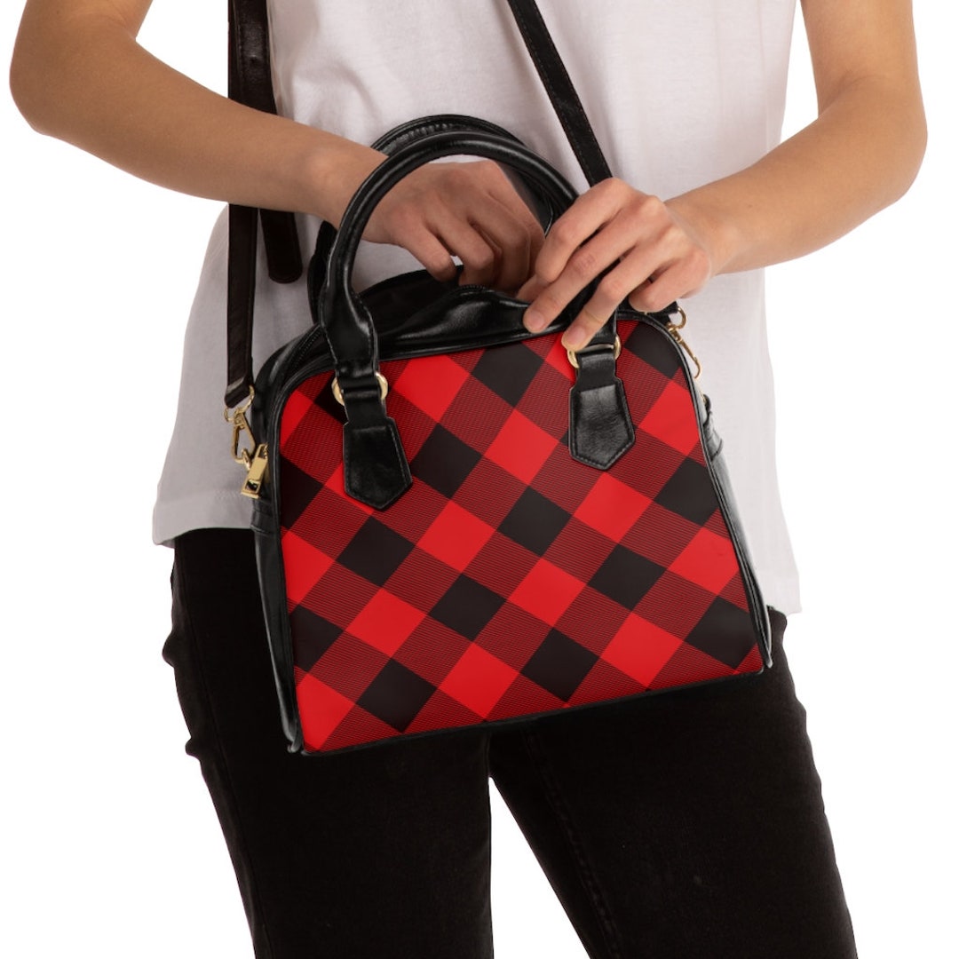 Retro Black and Red Buffalo Check Print Shoulder Bag for Women or Teens ...