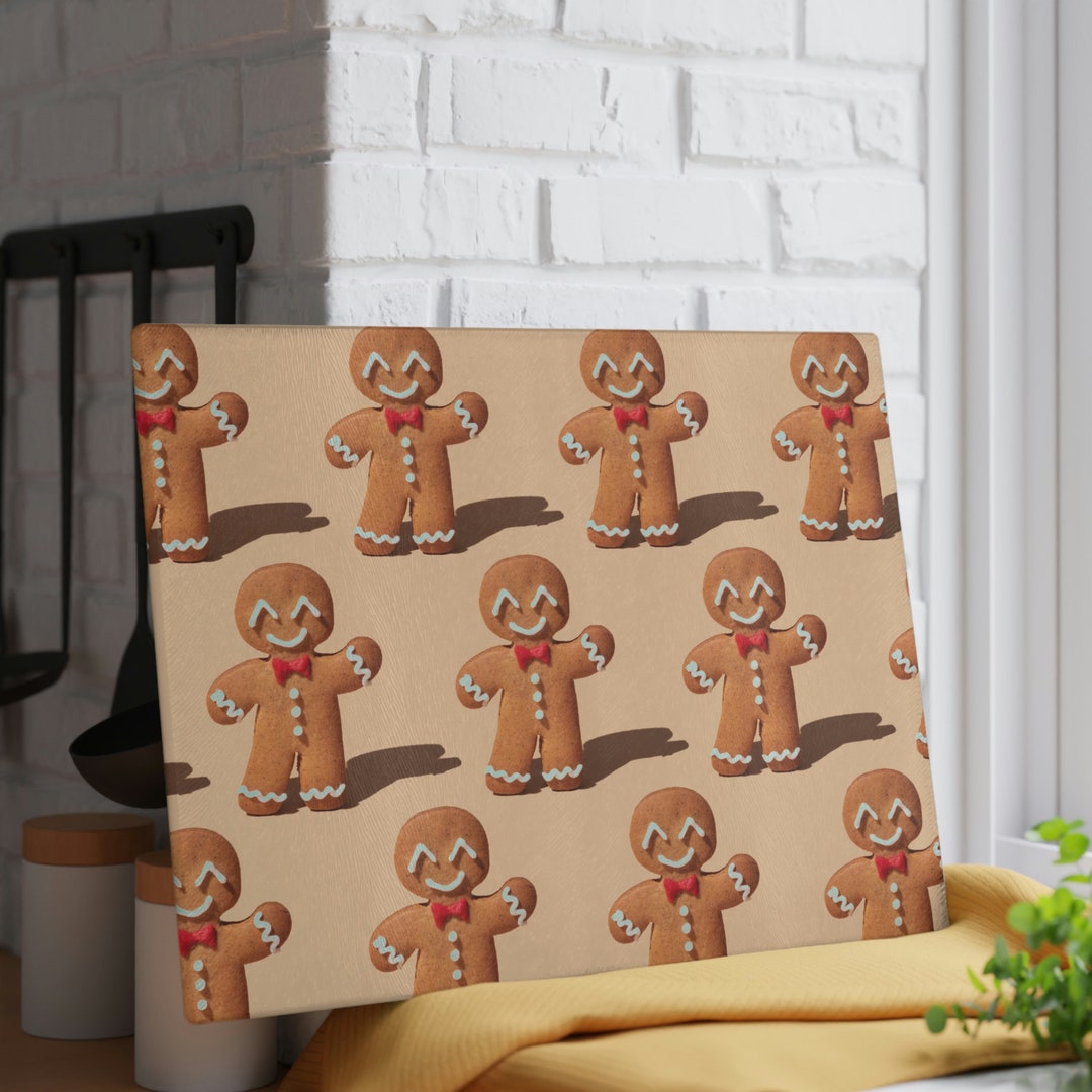 Cutting Board Festive Christmas Gingerbread Design Glass Kitchen ...
