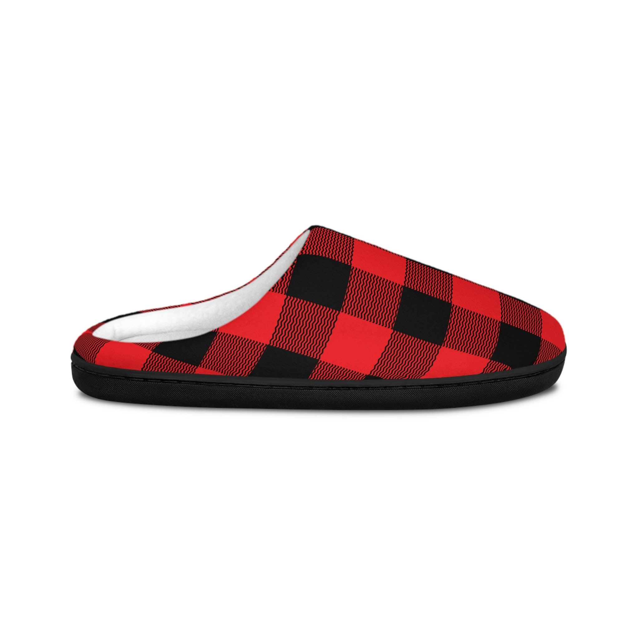 Buffalo Check Slippers 60s Plaid Print House Shoe Comfy Flannel Fleece ...