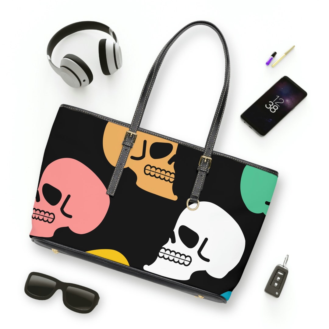 Gothic Skull Print Purse Faux Leather Shoulder Bag Colorful Goth Carry ...