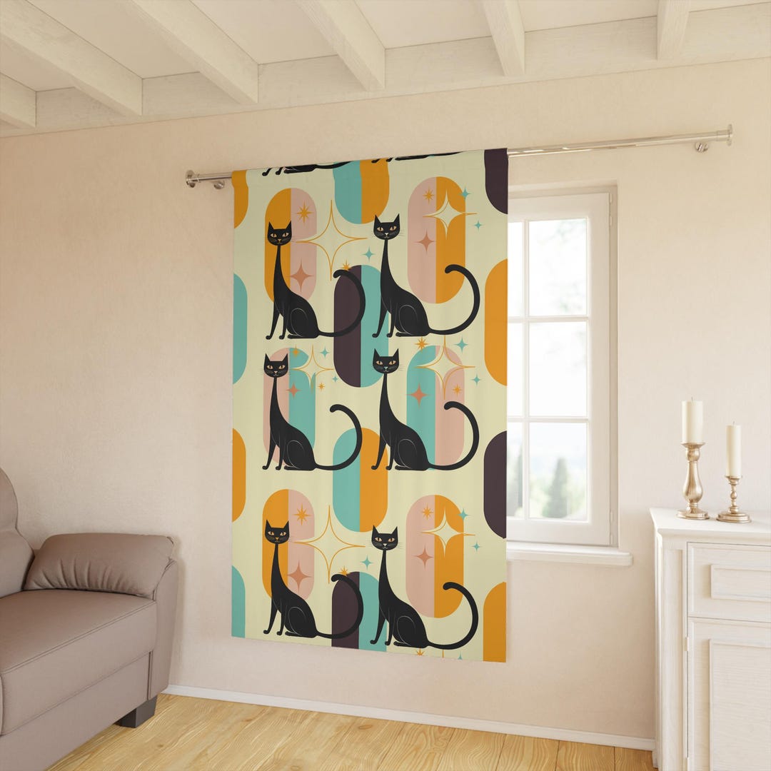 Whimsical Atomic Cat Window Curtains Playful Home Decor Pet Lover Gift ...