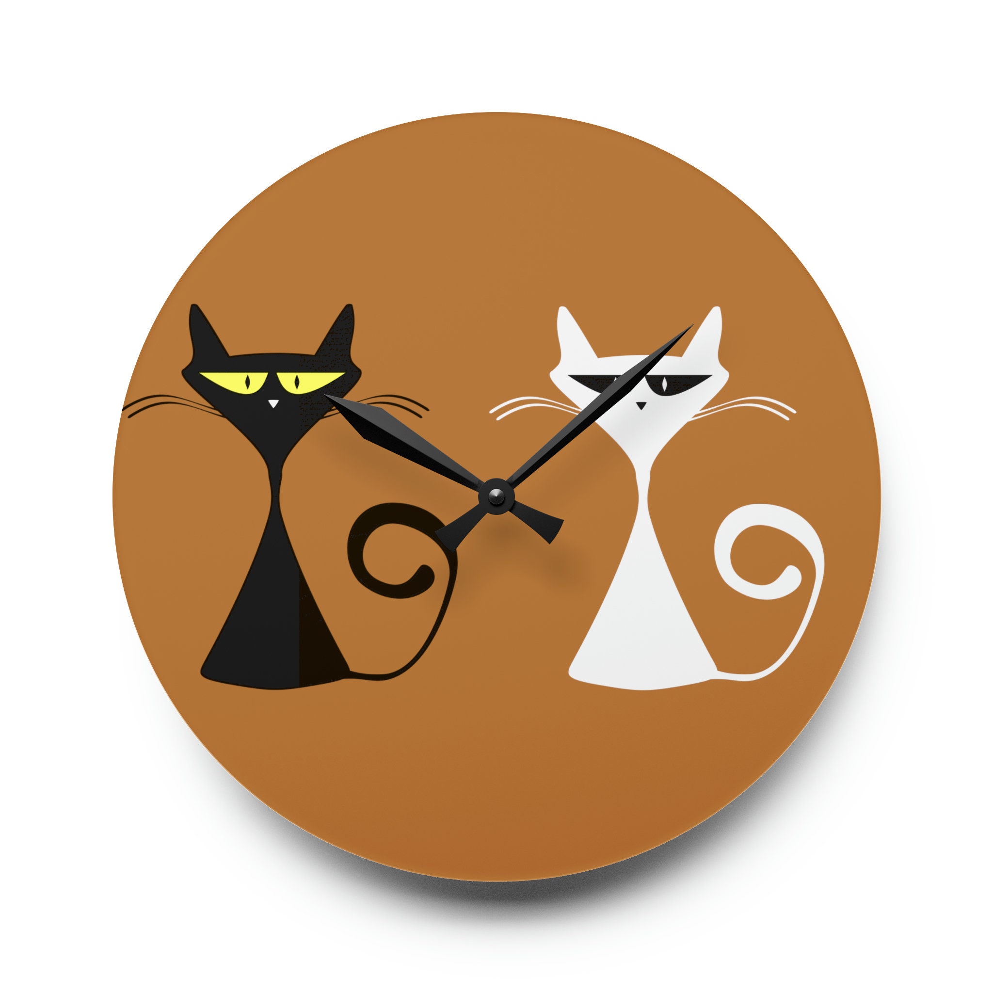 Retro Atomic Cat Themed Wall Clock Round Acrylic Kitchen Clock With Cat ...