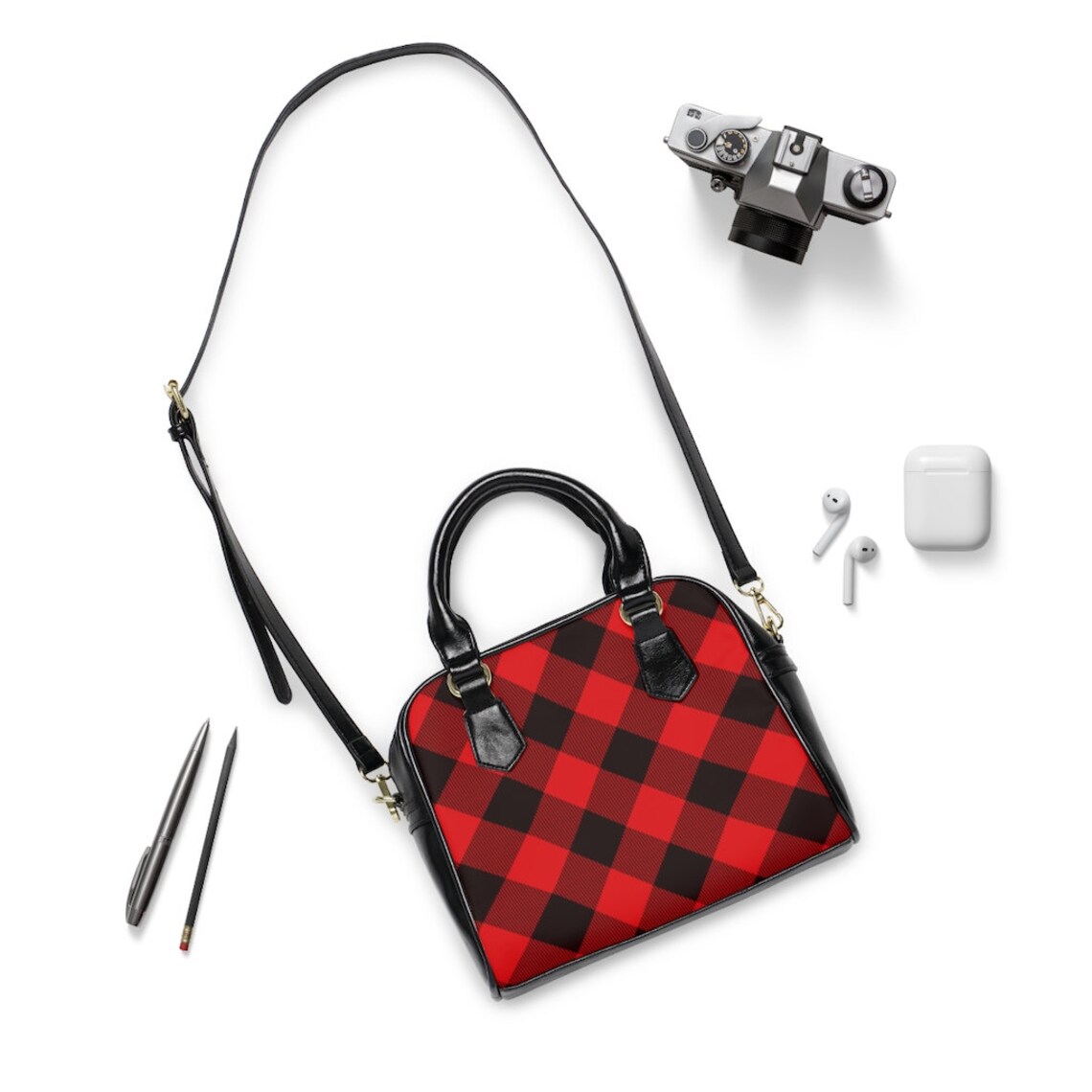 Buffalo Check Shoulder Bag: Red & Black Plaid Print Handbag - Etsy