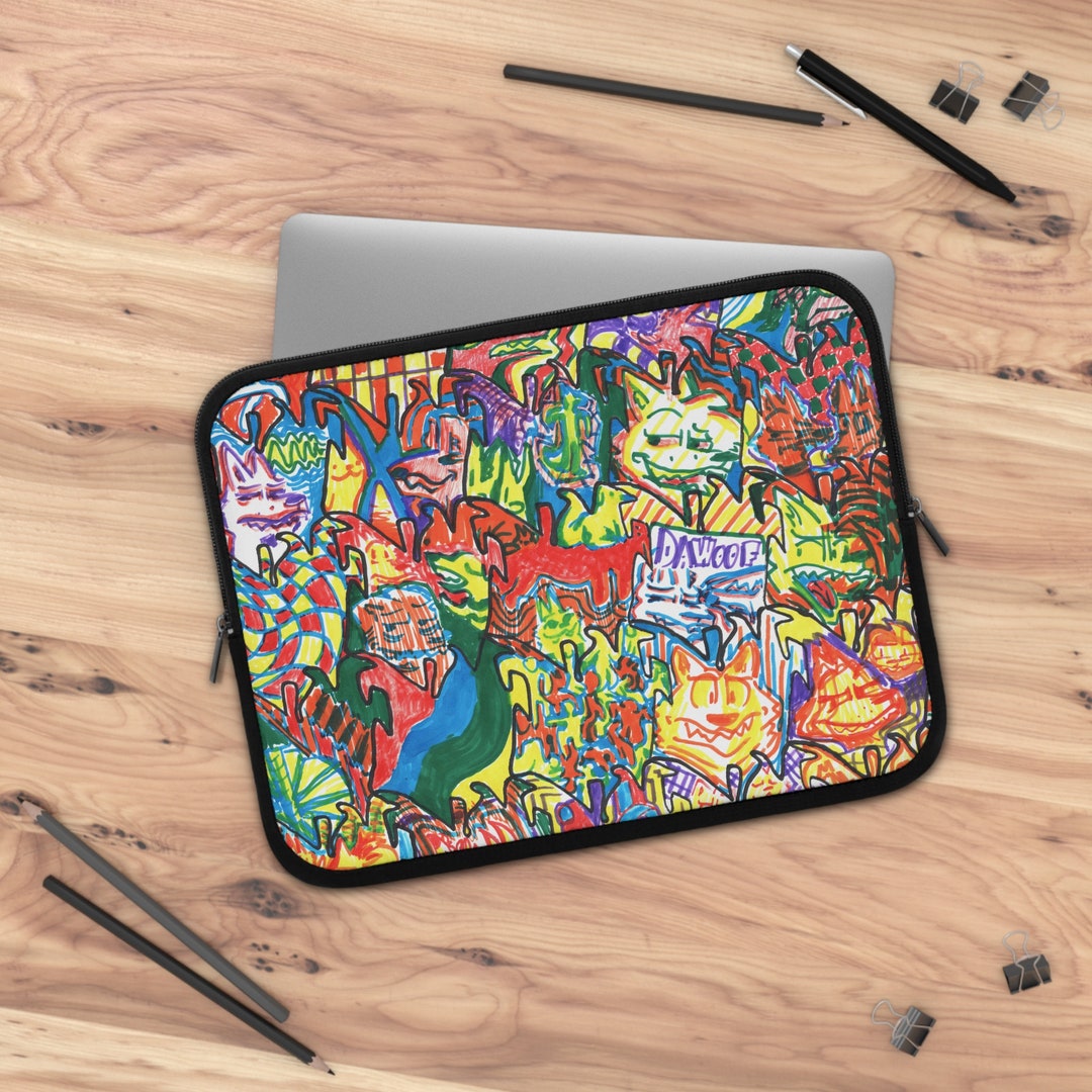 Pop Art Laptop Sleeve Original Outsider Cartoon Art Colorful Back to ...