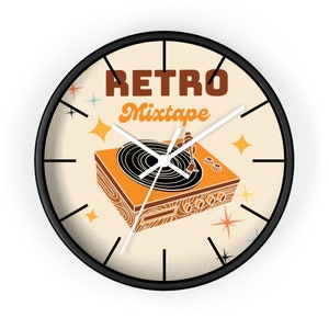 Retro Record Themed Wall Clock With 60s Vintage Music Themed Home Decor ...