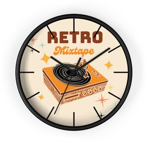 Retro Record Themed Wall Clock With 60s Vintage Music Themed Home Decor ...