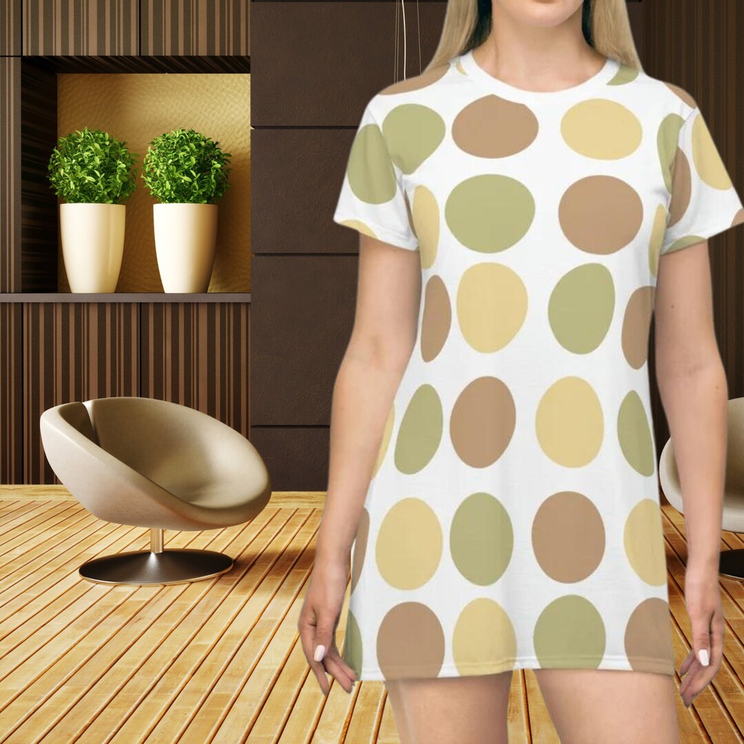 Large Retro Polka Dot Mini Dress Funky Mid Century Print Dress Vintage ...