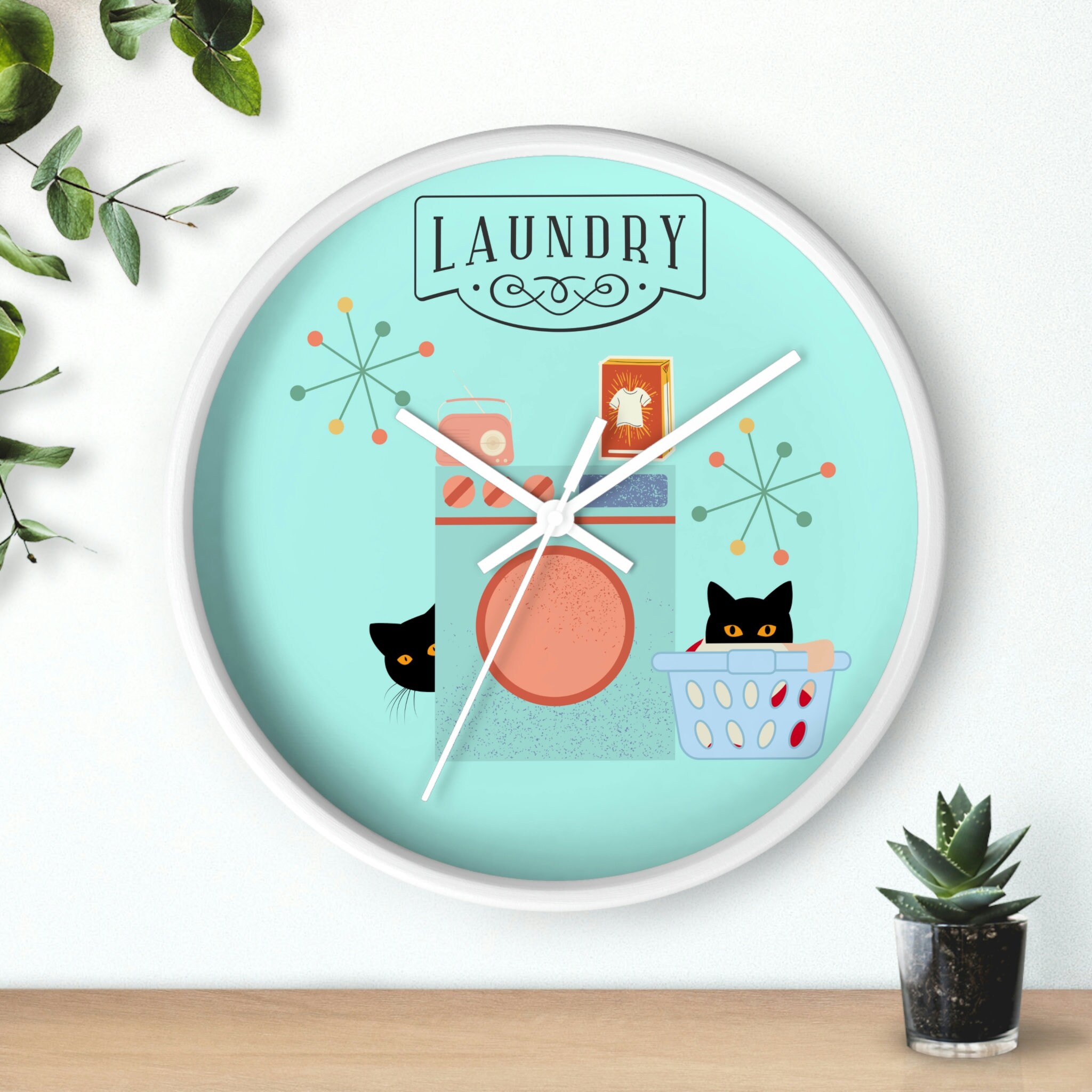 Retro Laundry Wall Clock With Groovy Cats Laundry Themed - Etsy