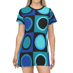 Women's Retro T Shirt Dress Vintage Geometric Pattern Swinging 60s Mod ...