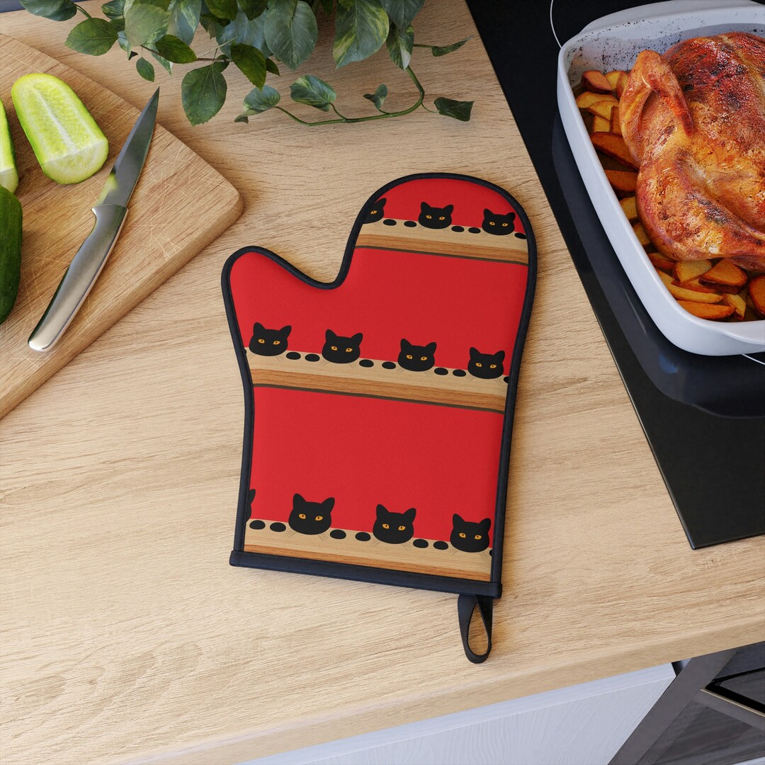 Funny Cat Oven Mitt Retro Kitty Print Oven Glove Cat Lovers Oven Mitt ...