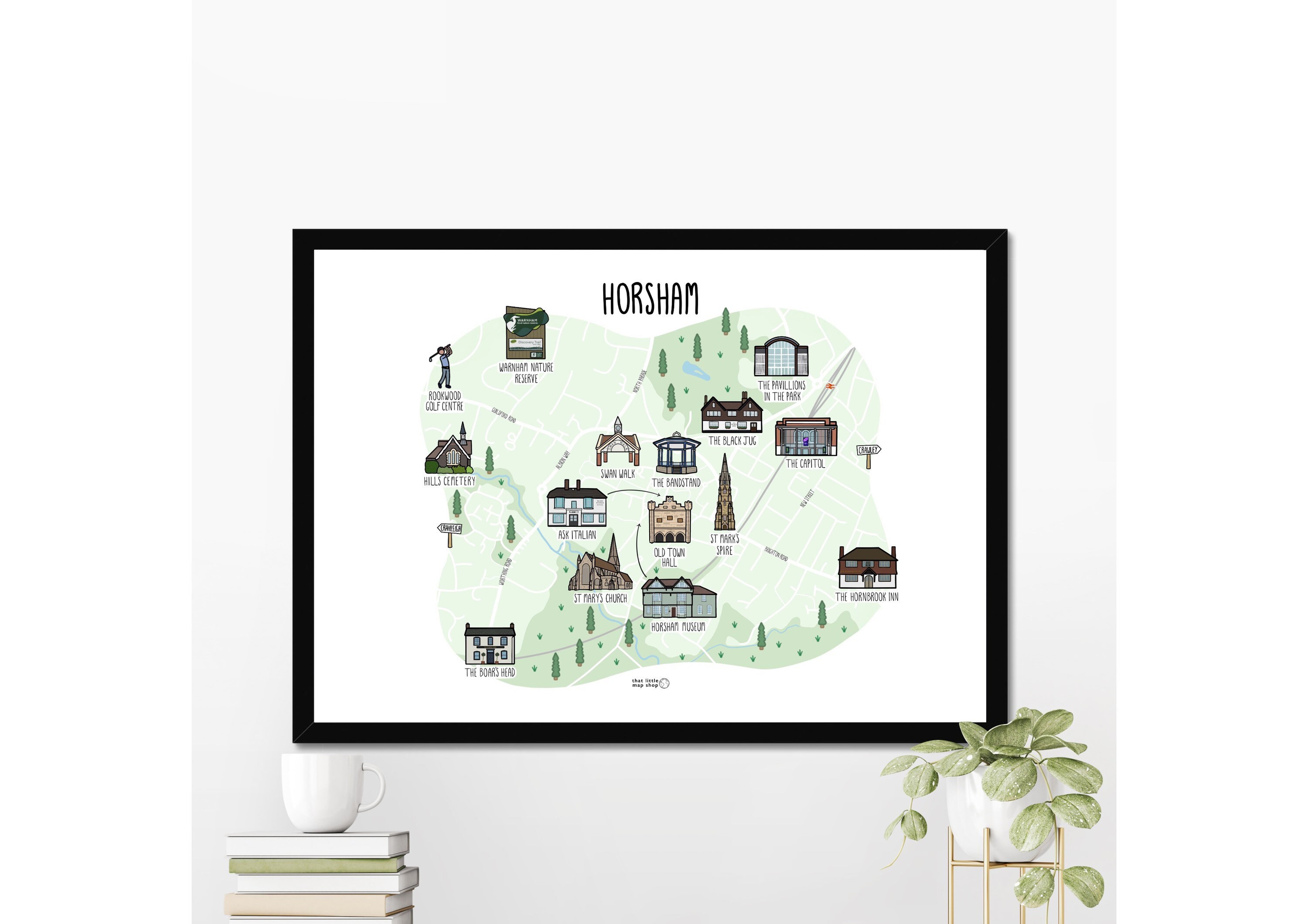 Horsham Map Print Map of Horsham Illustrated Map of Horsham Horsham Map ...