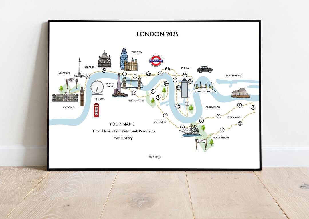 London Running Map - Marathon - Custom Map - Race Map - London - Gift ...