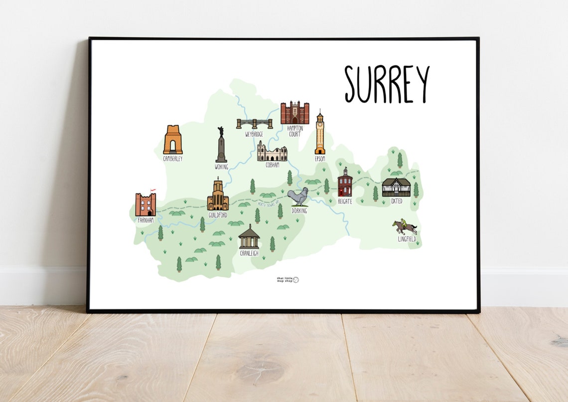 Surrey Map Illustrated Map of Surrey Surrey Map - Etsy