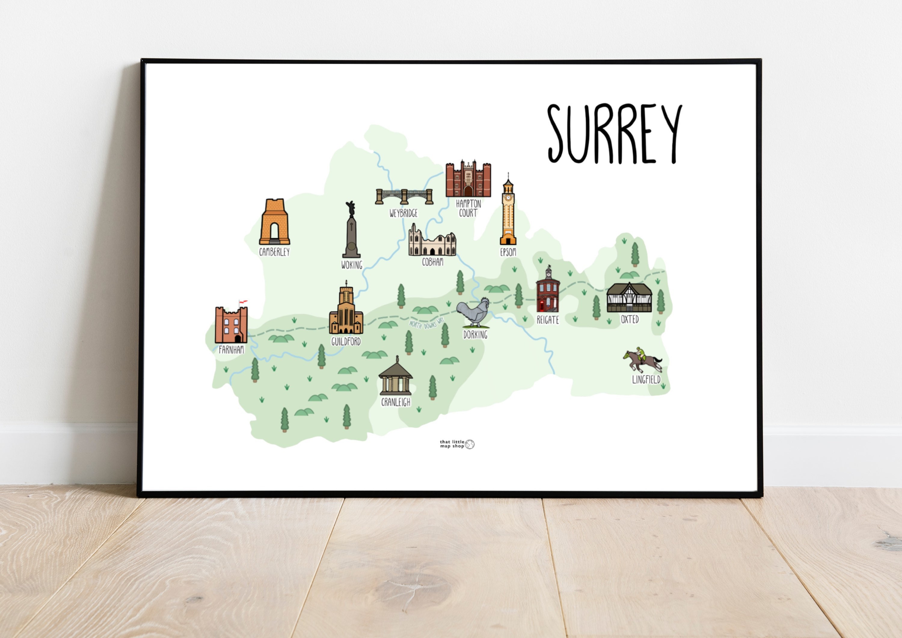 Surrey Map Illustrated Map of Surrey Surrey Map - Etsy UK