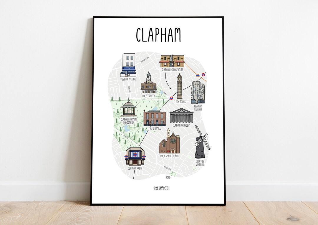 Map of Clapham Illustrated Map of Clapham Clapham London - Etsy UK