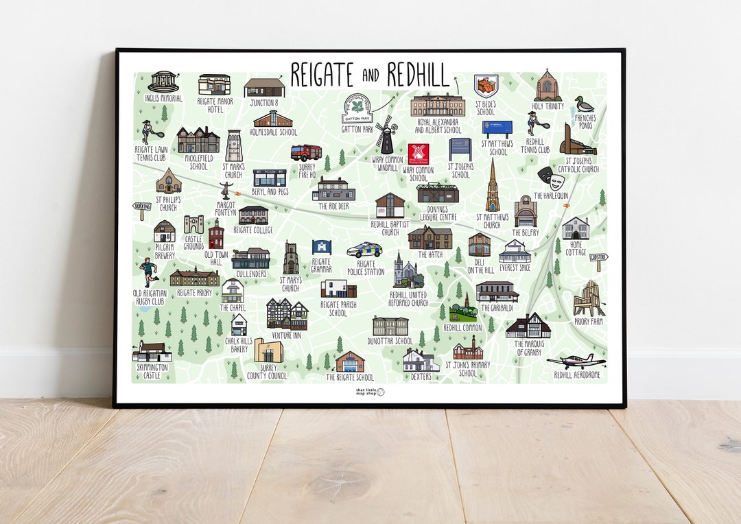 Map of Reigate and Redhill - Illustrated Map - Reigate Map - Redhill ...