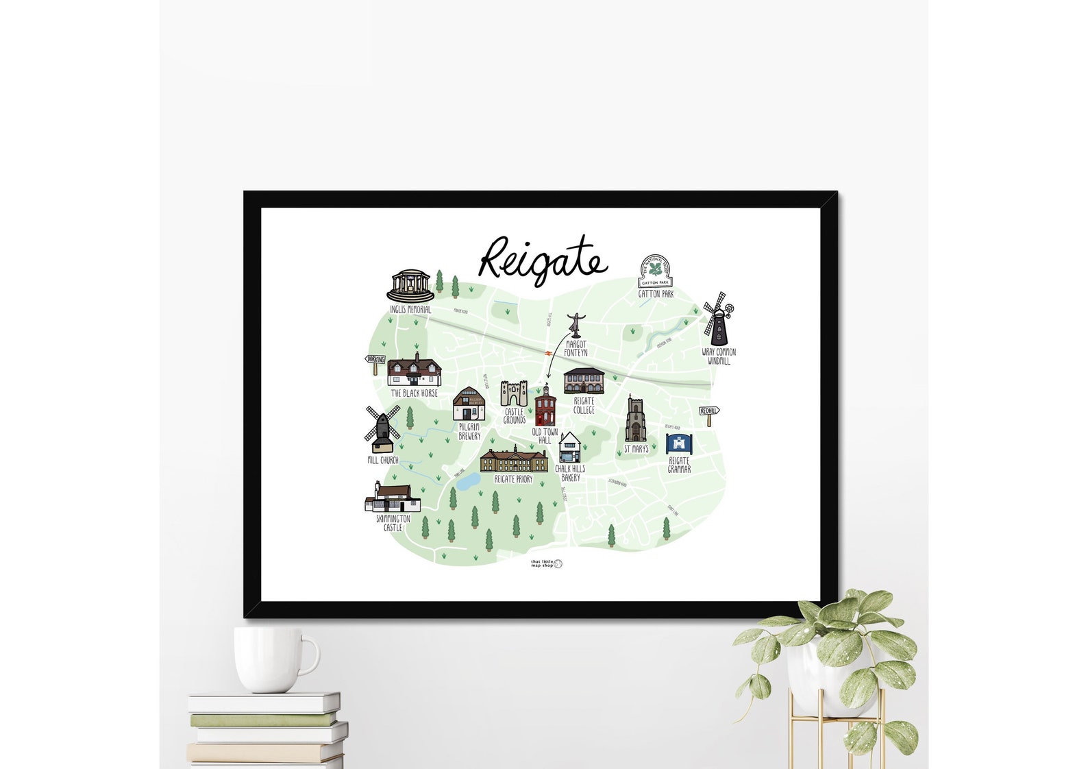 Map of Reigate landscape Reigate Map Print Hand Drawn - Etsy