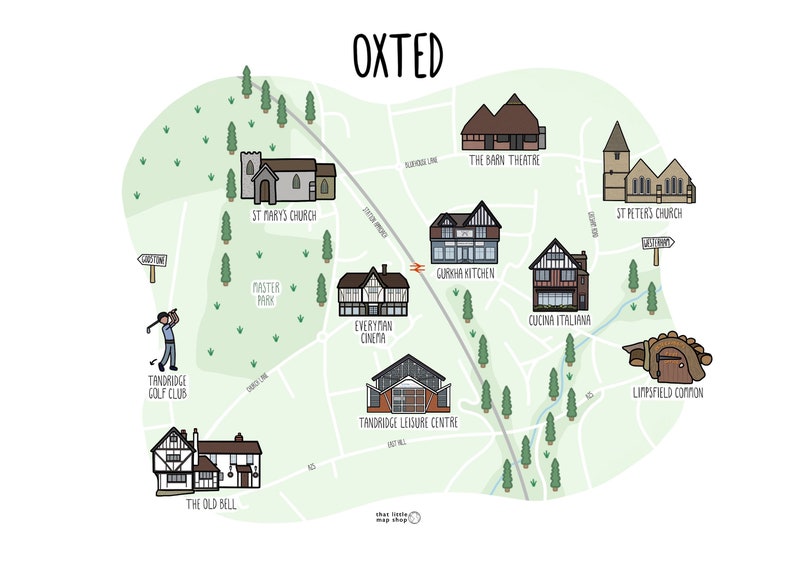 Map of Oxted Illustrated Map of Oxted Map Print of Oxted - Etsy Australia
