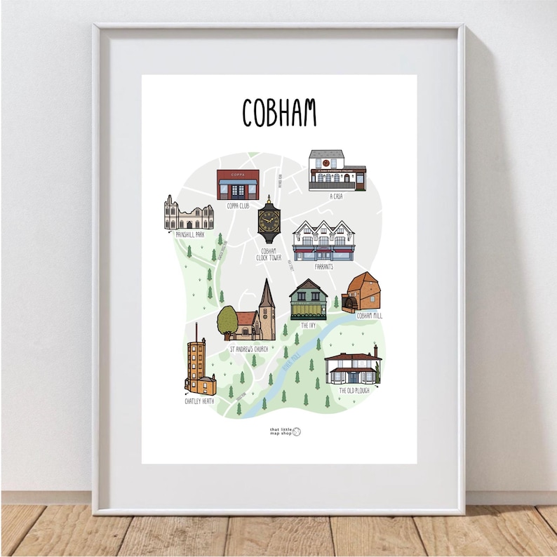 Cobham Map Print: Surrey Illustration, Wall Art Home Decor - Etsy