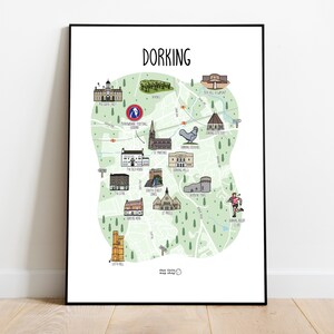 Dorking Map Print: Hand Drawn Illustrated Surrey Hills Art, Home Decor ...