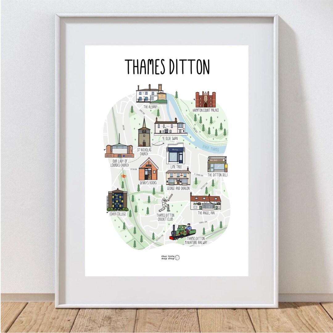 Map of Thames Ditton - Thames Ditton map illustration - illustrated map ...