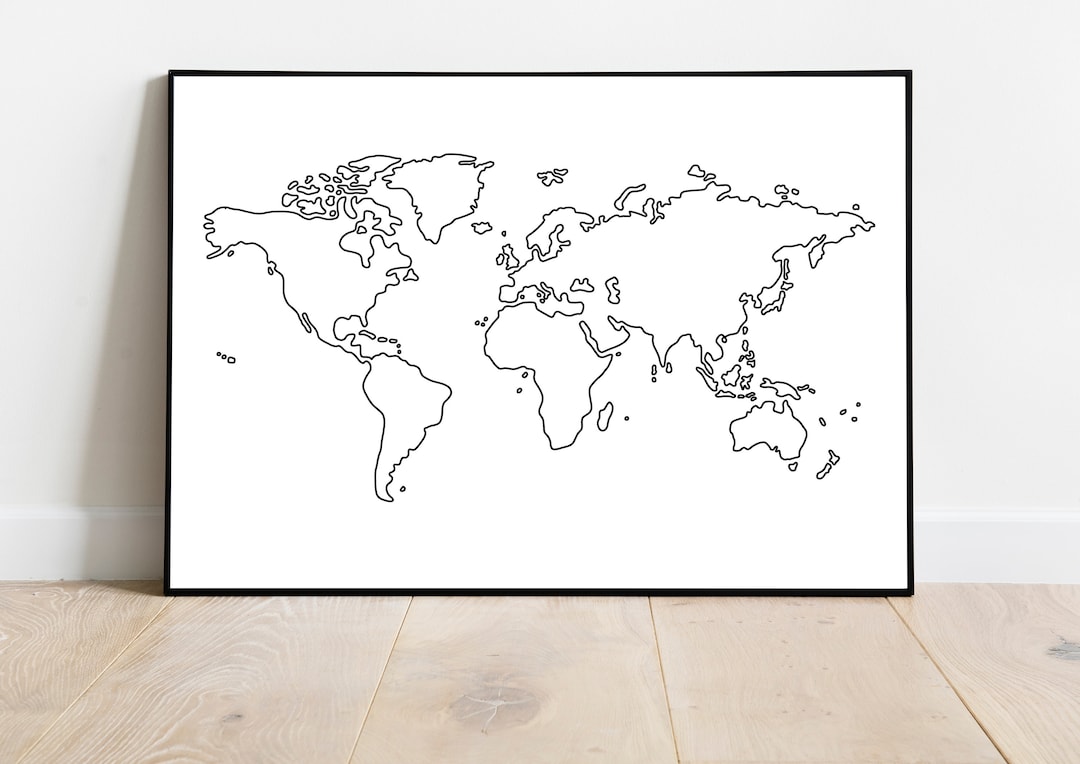 World Map Line Drawing Digital Download Line Drawing Map of the World ...