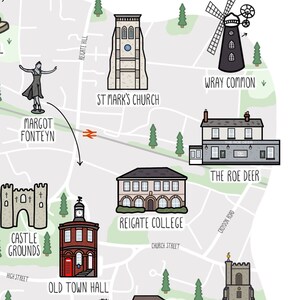 Map of Reigate (portrait) - Reigate Map Print - Hand Drawn Map ...