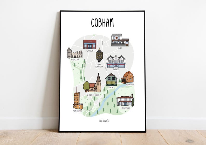 Cobham Map Print: Surrey Illustration, Wall Art Home Decor - Etsy