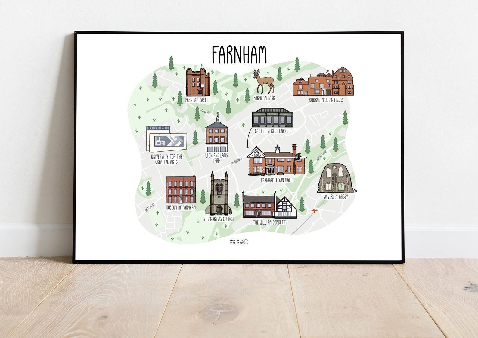 Farnham Map Print - Farnham Map - Illustrated Map of Farnham - Surrey ...