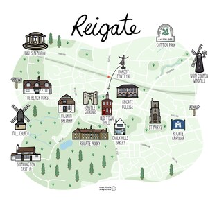 Map of Reigate landscape Reigate Map Print Hand Drawn - Etsy