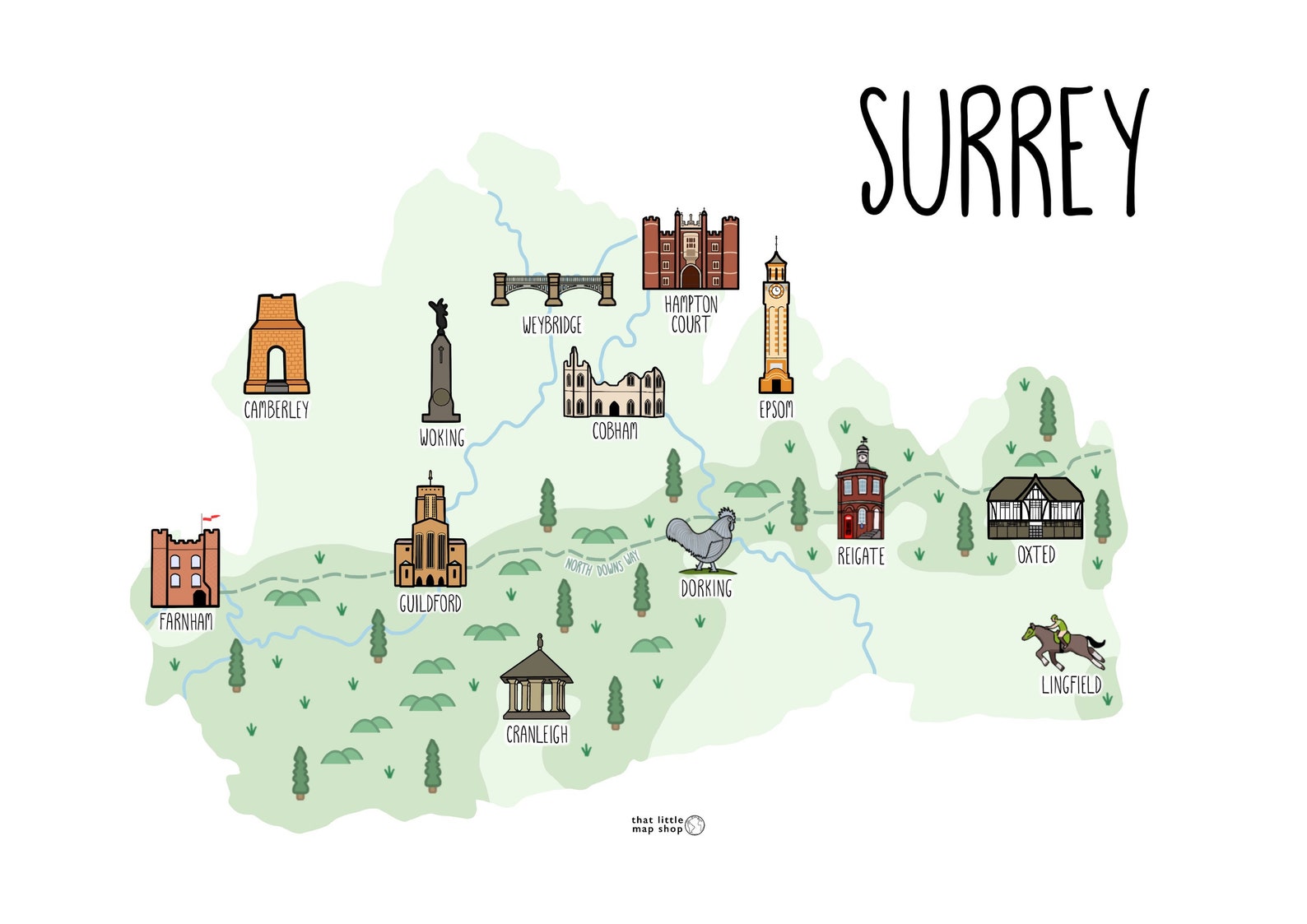 Surrey Map Illustrated Map of Surrey Surrey Map - Etsy