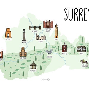 Surrey Map Illustrated Map of Surrey Surrey Map - Etsy