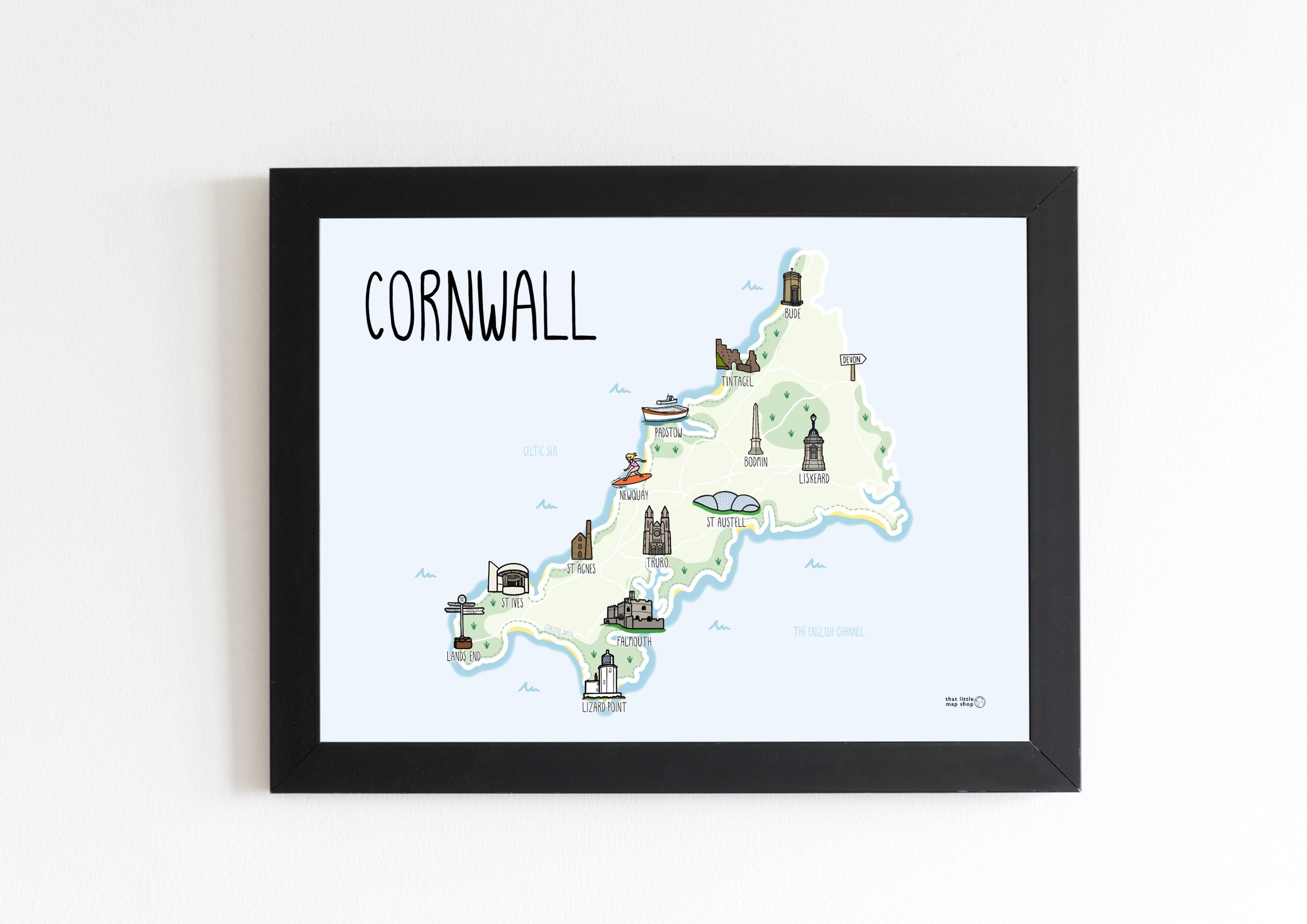 Cornwall Illustrated Map Print: Kernow Travel Art - Etsy