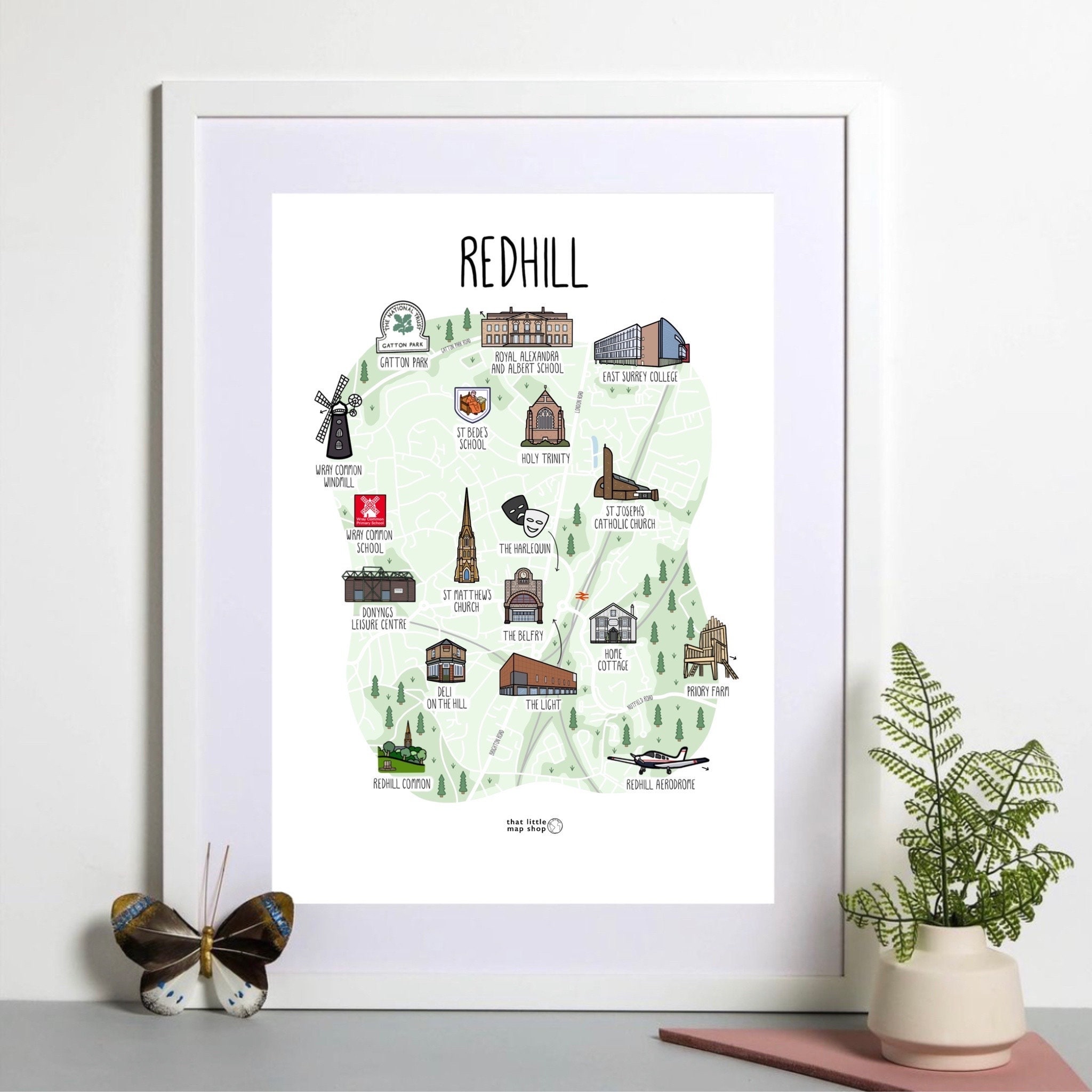 Map of Redhill Illustrated Map of Redhill Surrey Map Print - Etsy Canada