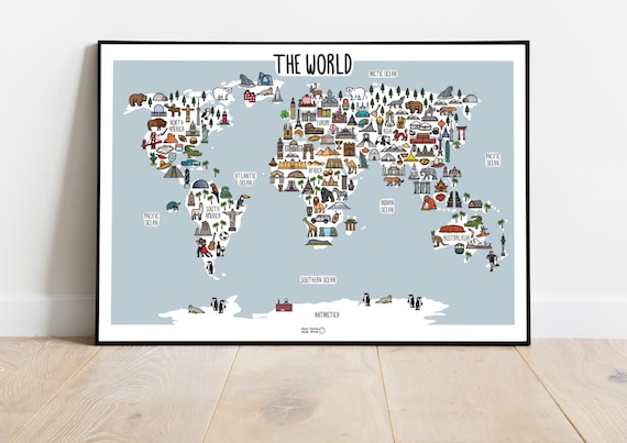 Map of the World World Map Illustration Illustrated Map of - Etsy