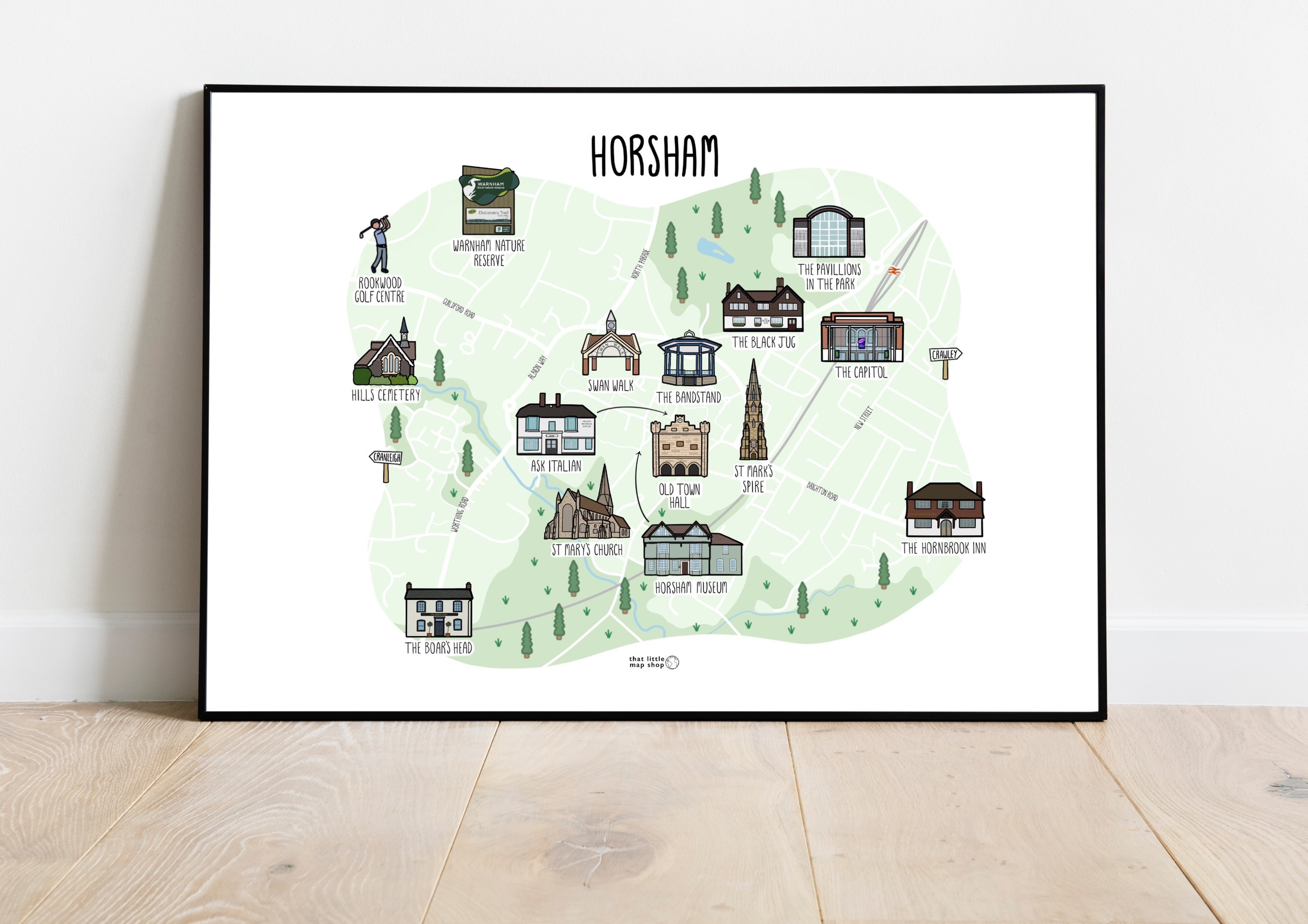 Horsham Map Print Map of Horsham Illustrated Map of Horsham Horsham Map ...