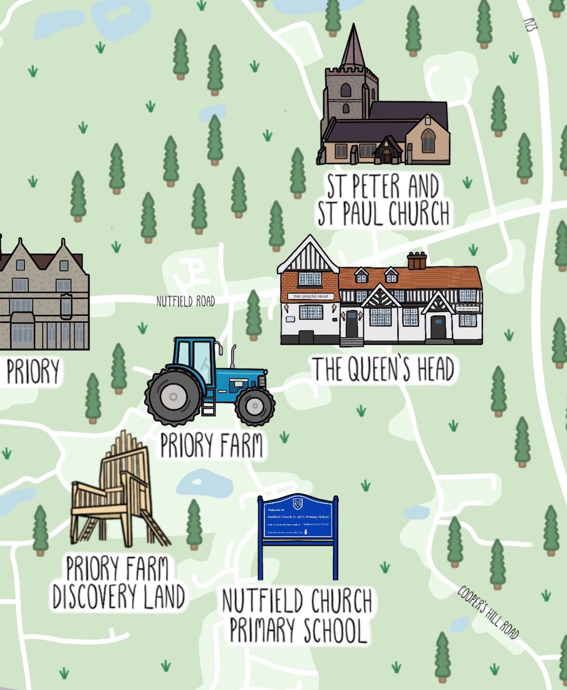 Map of Nutfield Illustrated Map of Nutfield, Surrey Reigate Redhill ...