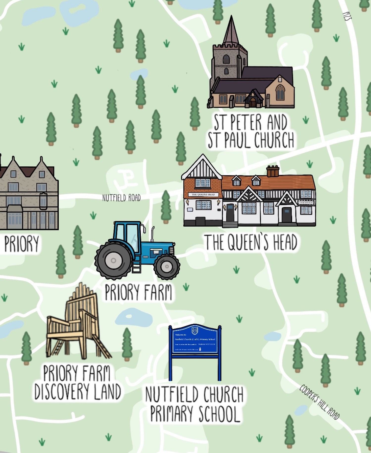 Map of Nutfield Illustrated Map of Nutfield, Surrey Reigate Redhill ...